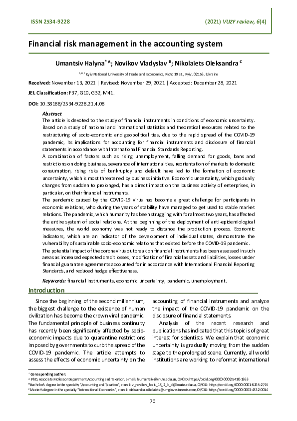 (PDF) Financial risk management in the accounting system