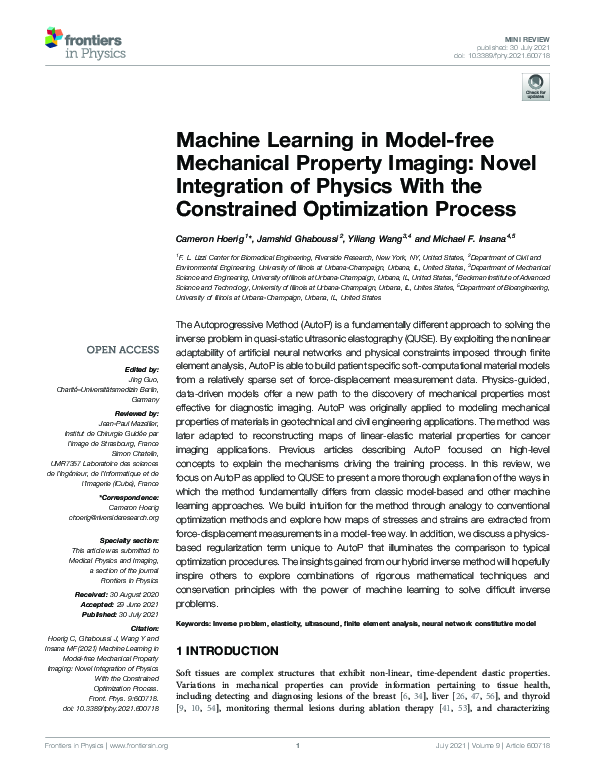 (PDF) Machine Learning in Model-free Mechanical Property Imaging: Novel Integration of Physics ...