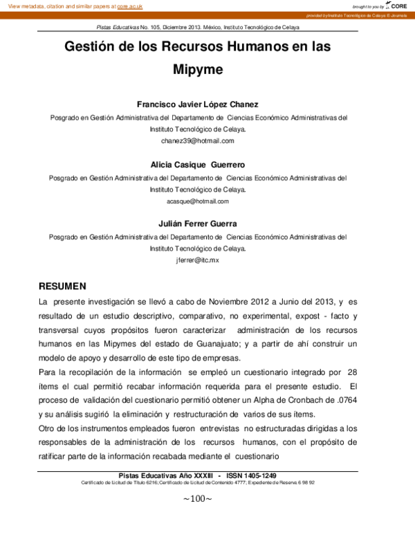 (PDF) Gestión de los Recursos Humanos en las Mipyme