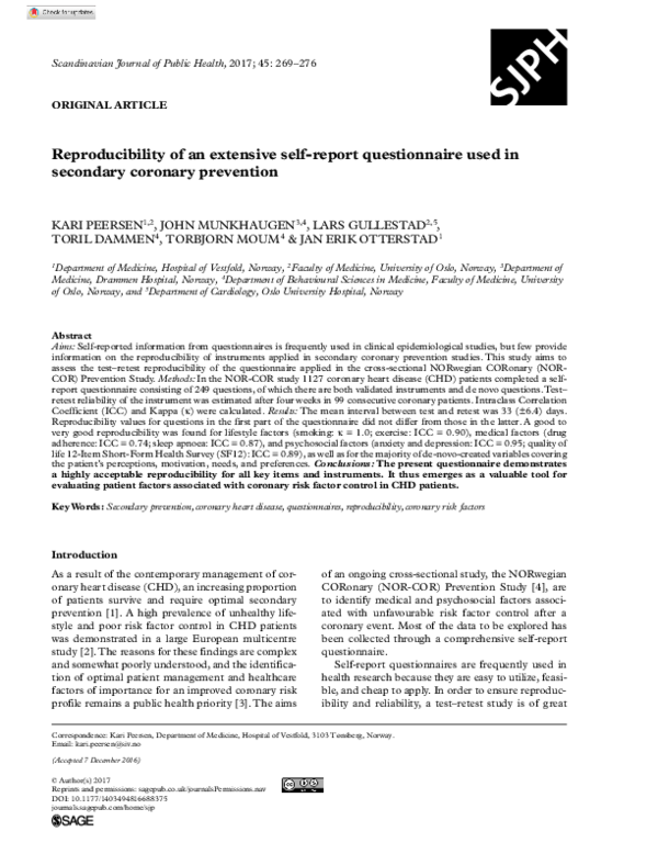 (PDF) Reproducibility of an extensive self-report questionnaire used in ...
