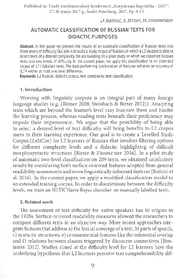 (PDF) Automatic Classification of Russian Texts for Didactic Purposes