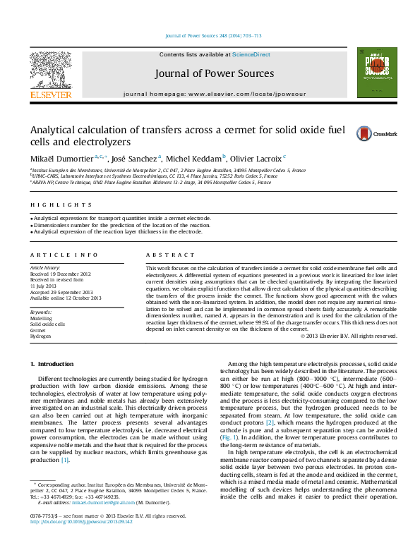 (PDF) Analytical calculation of transfers across a cermet for solid ...