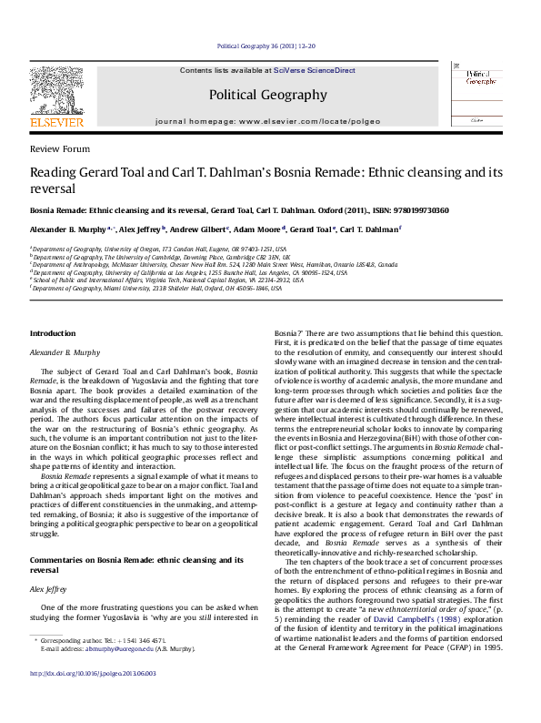 (PDF) Reading Gerard Toal and Carl T. Dahlman's Bosnia Remade: Ethnic ...