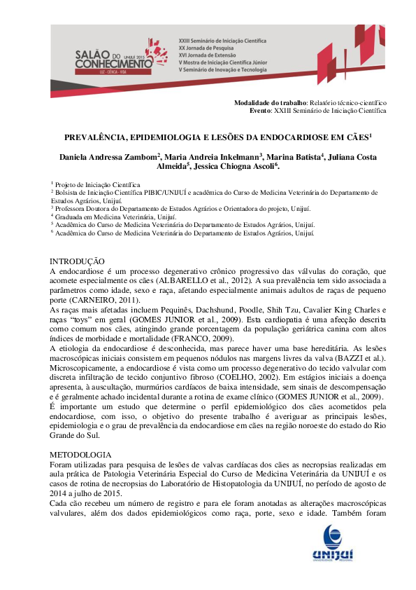 (PDF) Prevalência, Epidemiologia e Lesões Da Endocardiose Em Cães ...