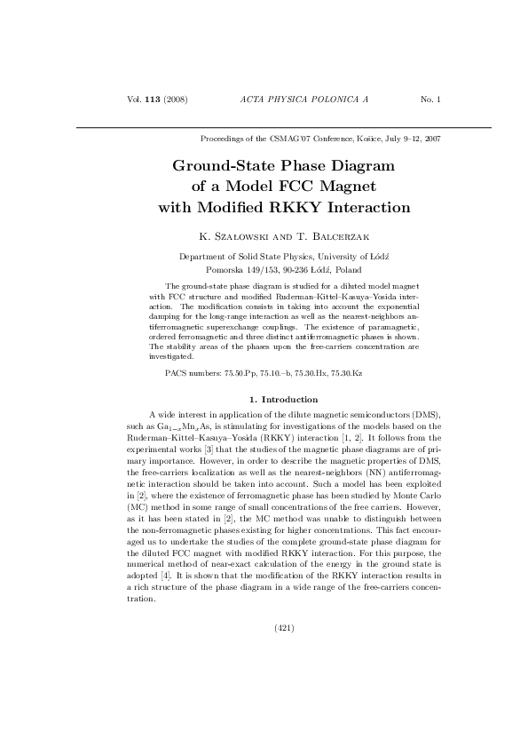 Pdf Ground State Phase Diagram Of A Model Fcc Magnet With Modified