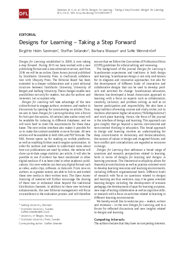 (PDF) Designs for Learning – Taking a Step Forward