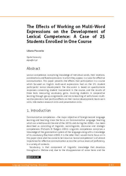(PDF) The Effects of Working on Multi-Word Expressions on the Development of Lexical Competence ...