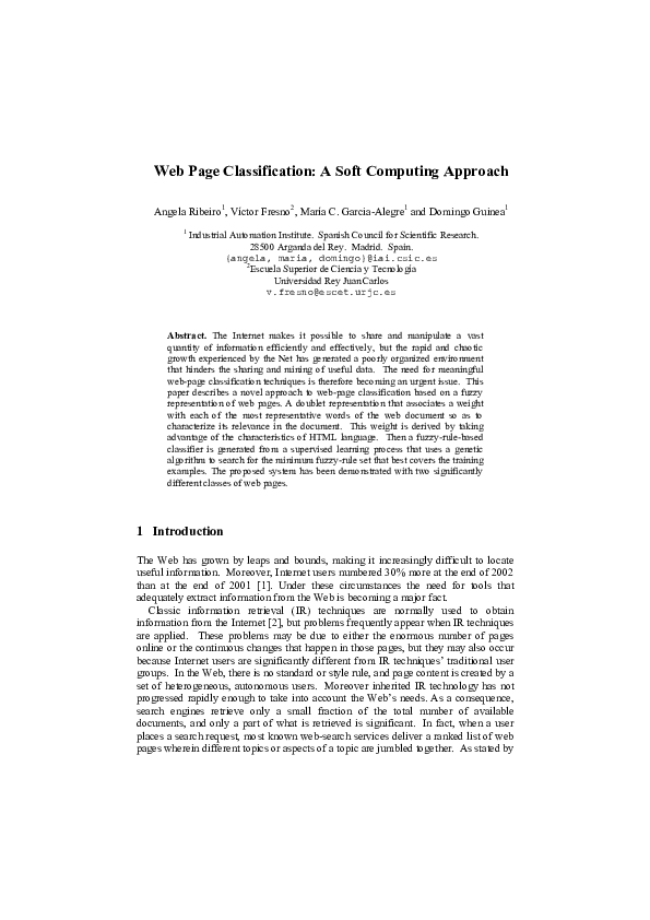 (PDF) Web Page Classification: A Soft Computing Approach