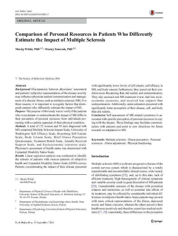 (PDF) Comparison of Personal Resources in Patients Who Differently ...