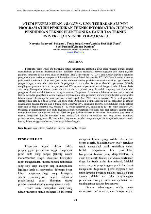 (PDF) Studi Penelusuran (Tracer Study) Terhadap Alumni Program Studi ... (PDF) Studi Penelusuran (Tracer Study) Terhadap Alumni Program Studi ...