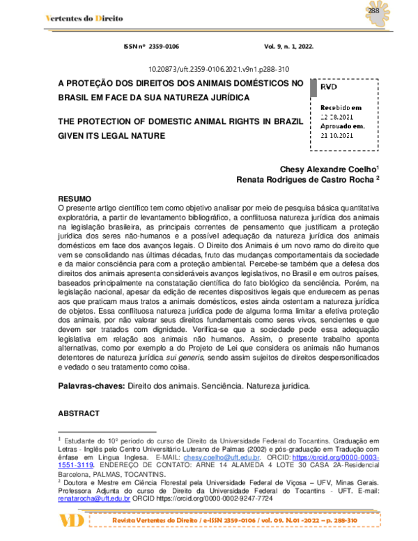 (PDF) A Proteção Dos Direitos Dos Animais Domésticos No Brasil Em Face ...