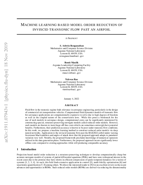 (PDF) Machine learning based model order reduction of inviscid transonic flow past an airfoil