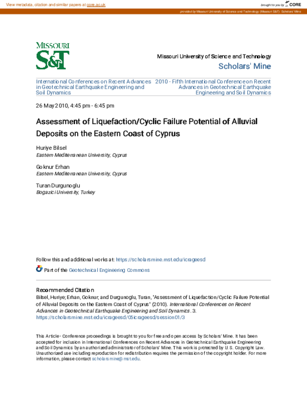 (PDF) Assessment of Liquefaction/Cyclic Failure Potential of Alluvial ...