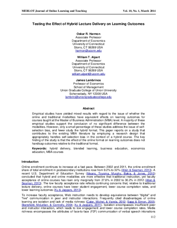 (PDF) Testing the Effect of Hybrid Lecture Delivery on Learning ...
