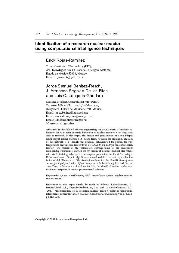 (PDF) Identification of a research nuclear reactor using computational ...
