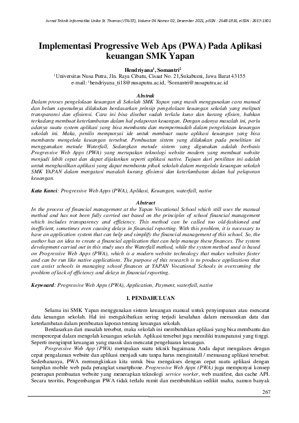 (PDF) Implementasi Progressive Web Aps (PWA) Pada Aplikasi keuangan SMK Yapan