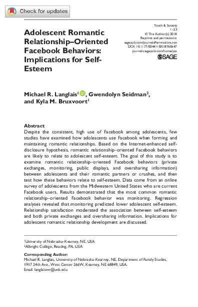 (PDF) Adolescent Romantic Relationship–Oriented Facebook Behaviors ...