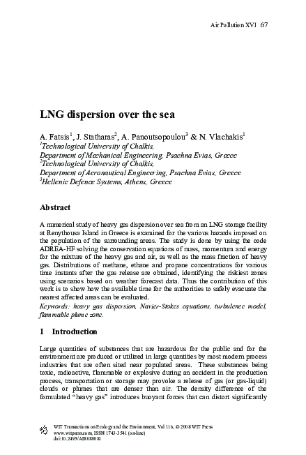 (PDF) LNG dispersion over the sea | J. Statharas - Academia.edu
