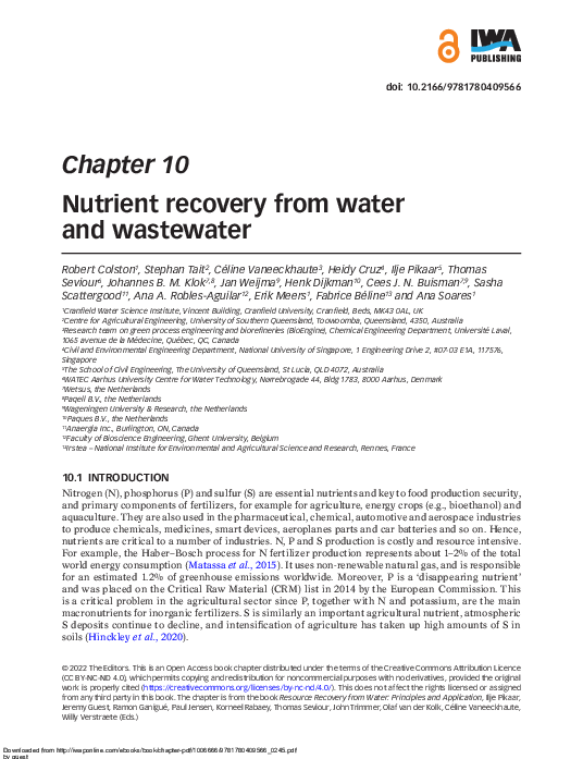 (PDF) Nutrient recovery from water and wastewater