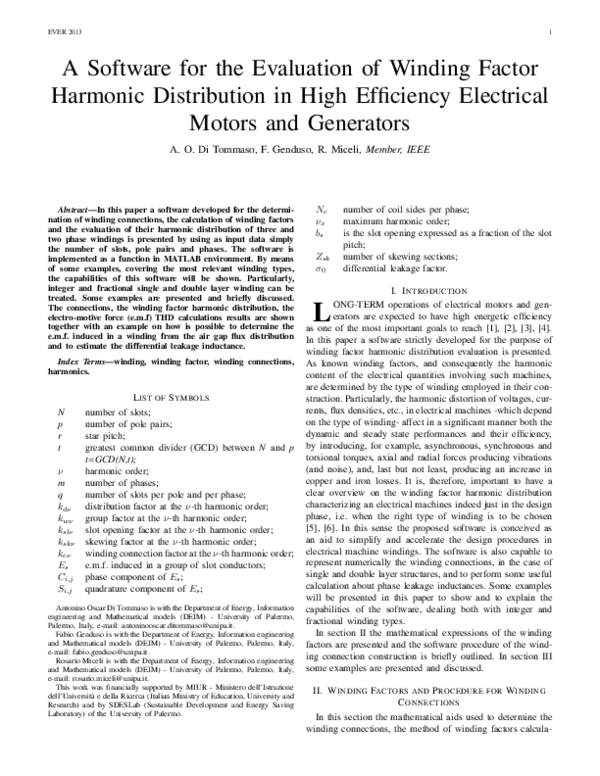 (PDF) A software for the evaluation of winding factor harmonic ...