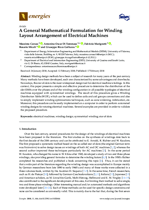 (PDF) A General Mathematical Formulation for Winding Layout Arrangement ...