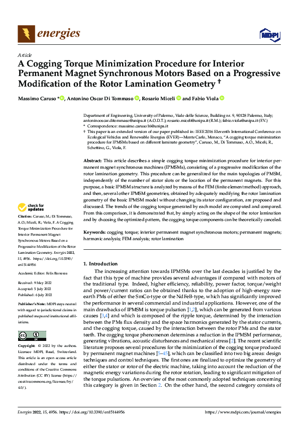 Pdf A Cogging Torque Minimization Procedure For Interior Permanent Magnet Synchronous Motors