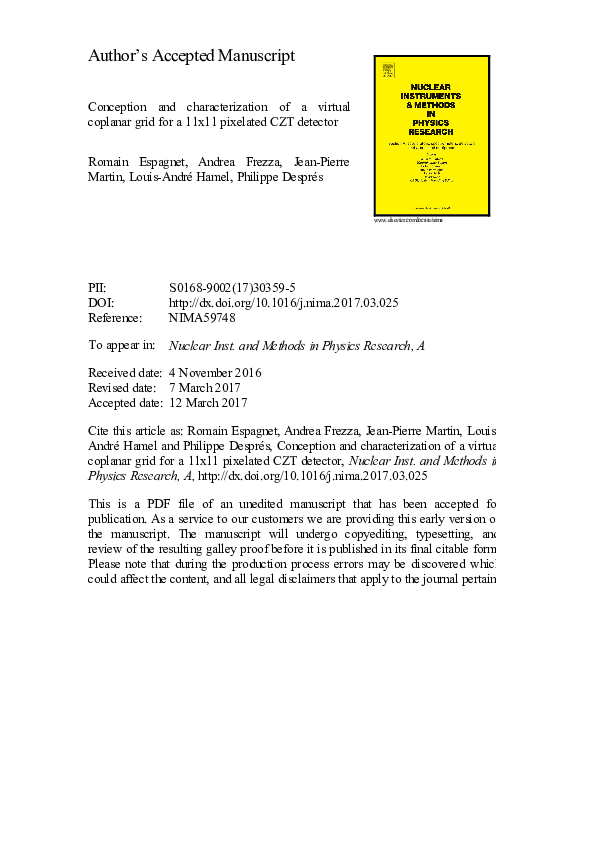Pdf Conception And Characterization Of A Virtual Coplanar Grid For A 11x11 Pixelated Czt Detector