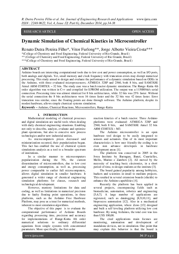 (PDF) Dynamic Simulation of Chemical Kinetics in Microcontroller ...