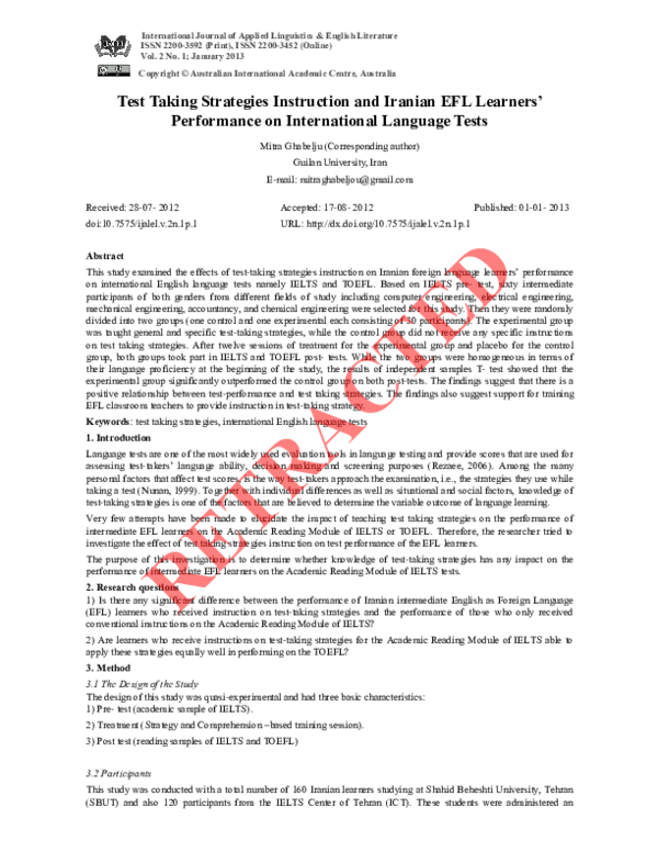 (PDF) Test Taking Strategies Instruction and Iranian EFL Learners ...