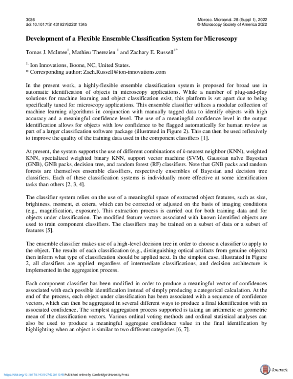 (PDF) Development of a Flexible Ensemble Classification System for Microscopy | Tomas McIntee ...
