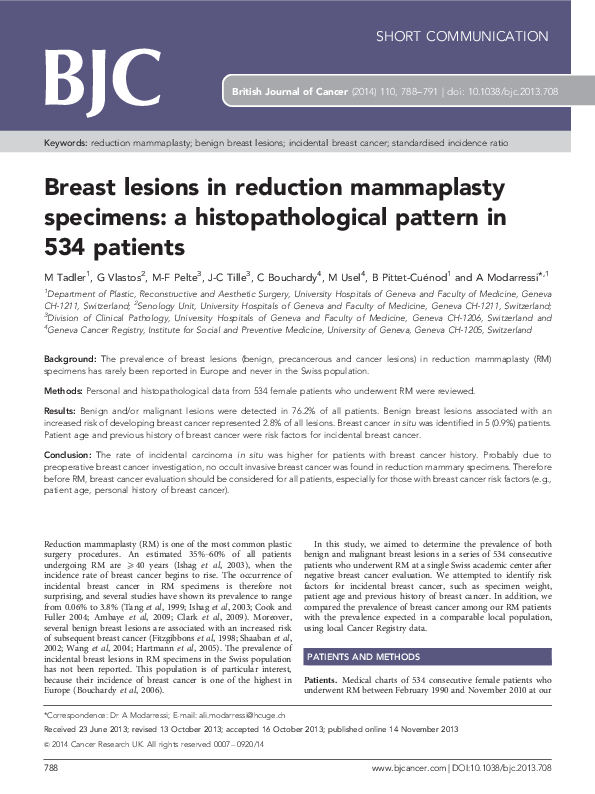(PDF) Breast lesions in reduction mammaplasty specimens: a ...