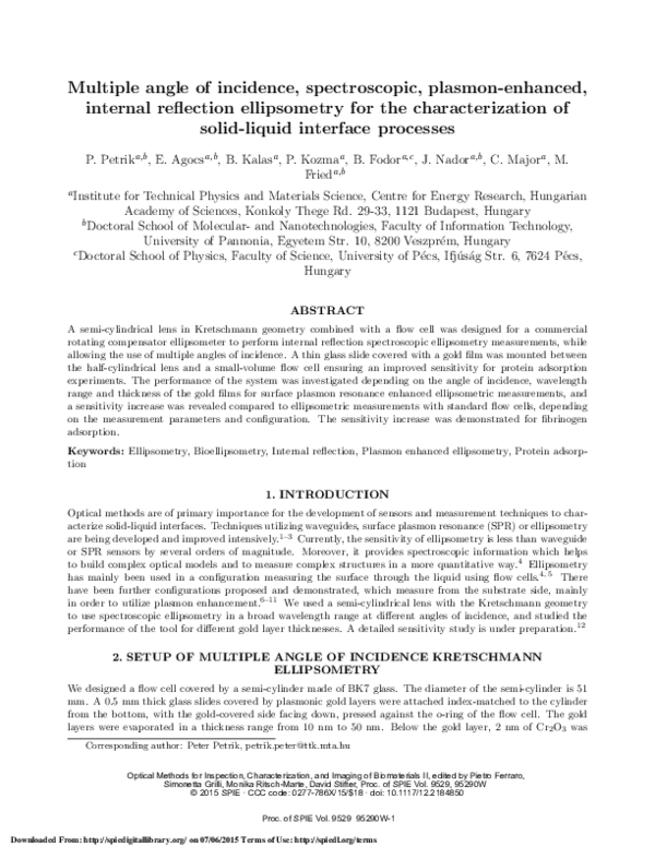 (PDF) Multiple angle of incidence, spectroscopic, plasmon-enhanced, internal reflection ...