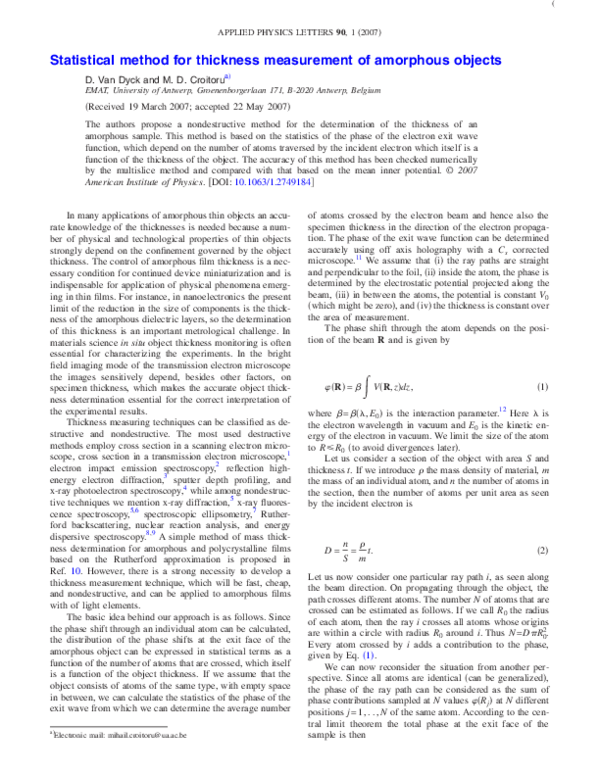 (PDF) Statistical method for thickness measurement of amorphous objects