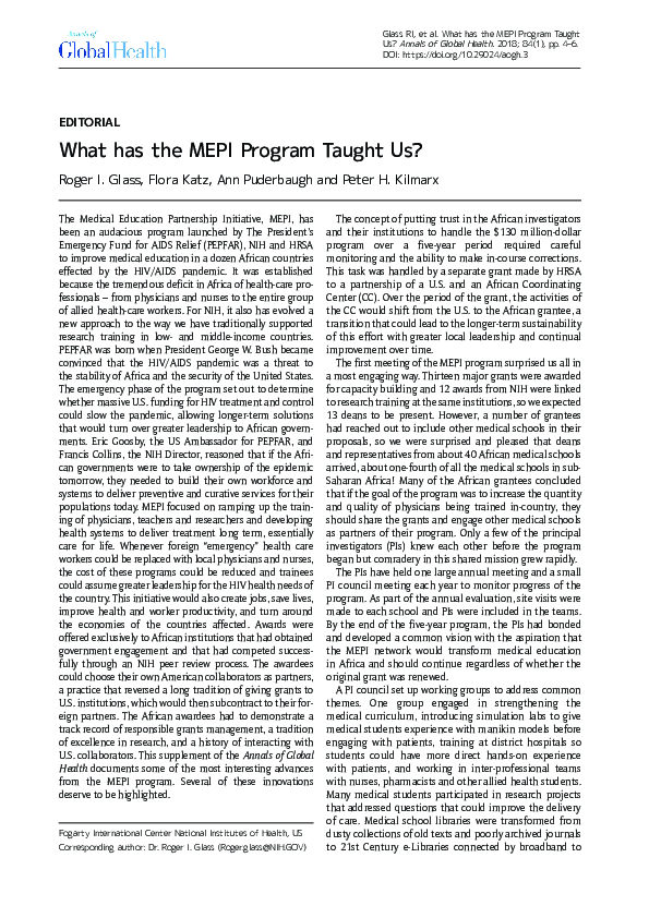(PDF) What has the MEPI Program Taught Us?