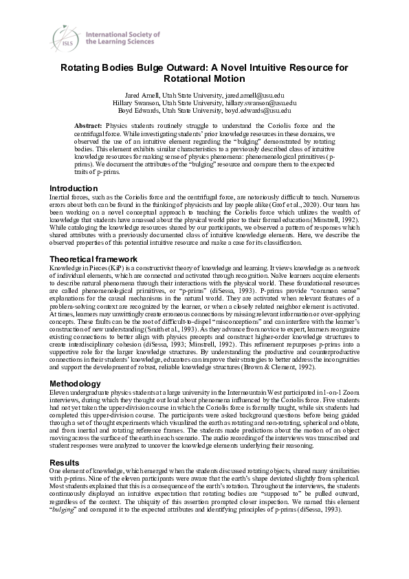 (PDF) Rotating Bodies Bulge Outward: A Novel Intuitive Resource for ...