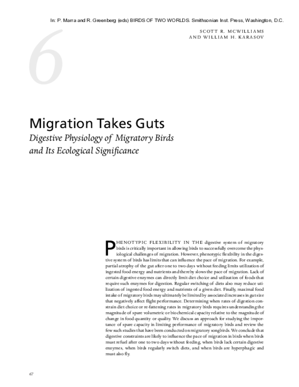 (PDF) Migration takes guts: digestive physiology of migratory birds and its ecological significance