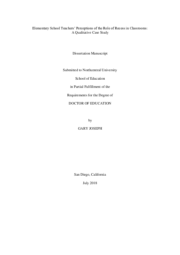 (PDF) Elementary School Teachers' Perceptions of the Role of Recess in Classrooms: A Qualitative ...