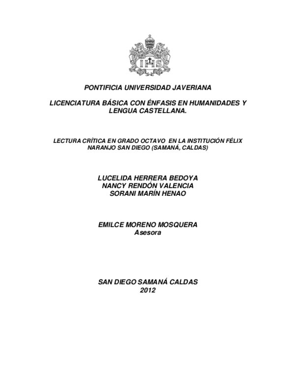 (PDF) Lectura crítica en grado octavo en la Institución Félix Naranjo ...