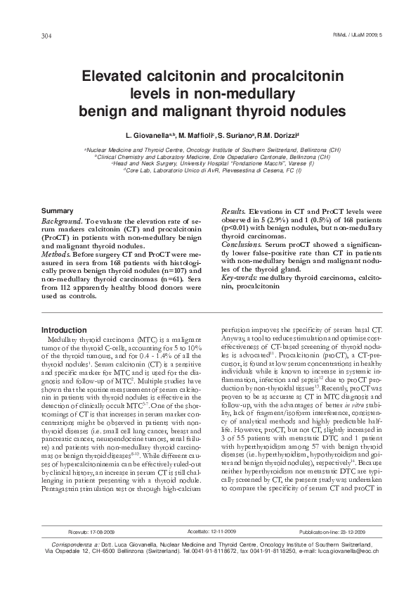 (PDF) Elevated calcitonin and procalcitonin levels in nonmedullary ...