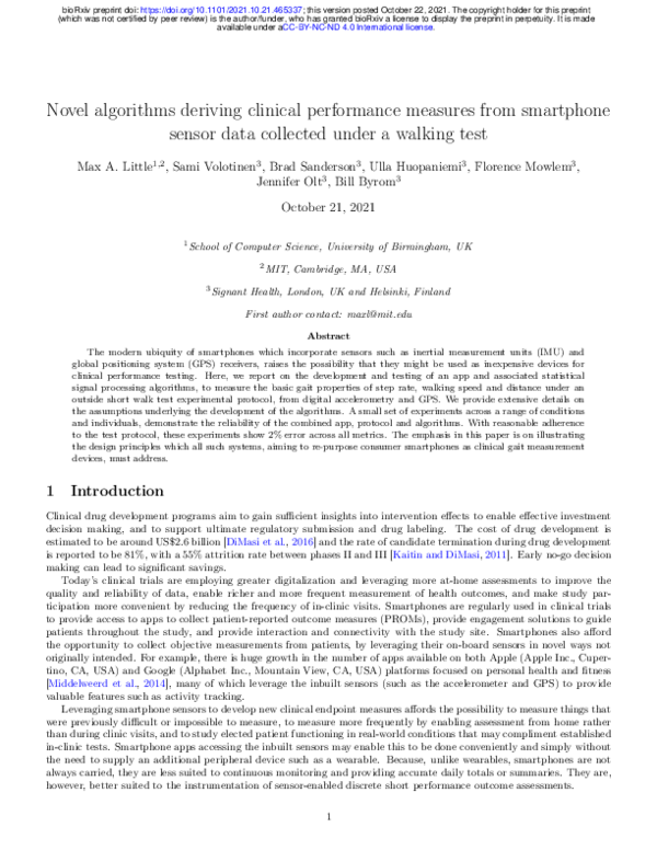 (PDF) Novel algorithms deriving clinical performance measures from smartphone sensor data ...