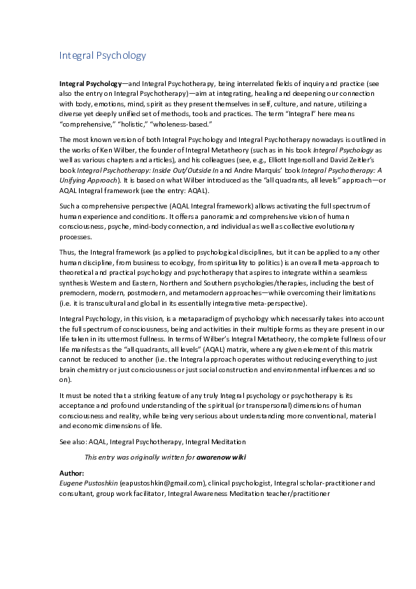 (PDF) Integral Psychology
