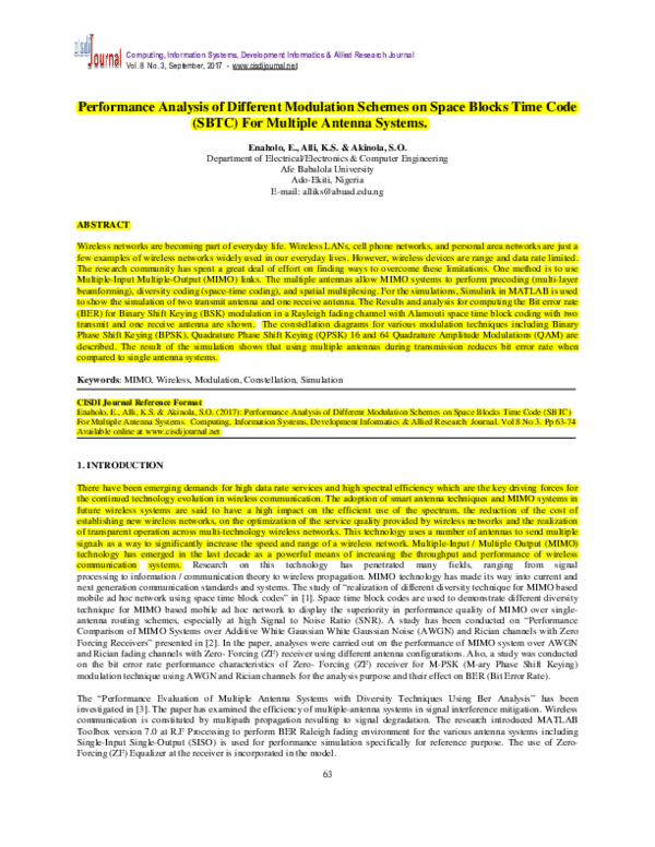 Pdf Performance Analysis Of Different Modulation Schemes On Space