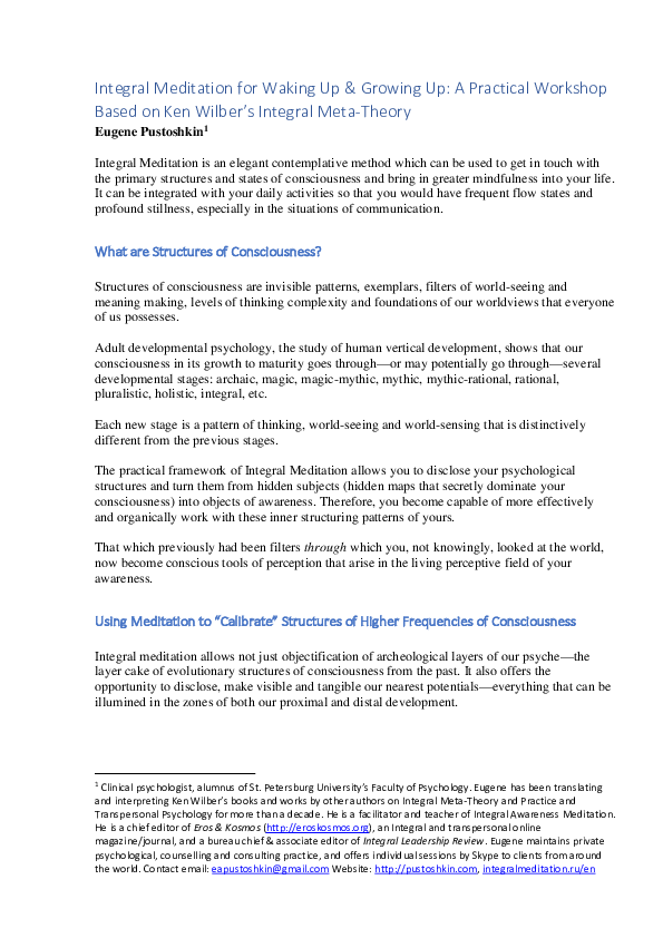 (PDF) Integral Meditation for Waking Up & Growing Up: A Practical ...