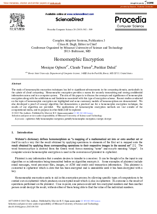 (PDF) Homomorphic Encryption