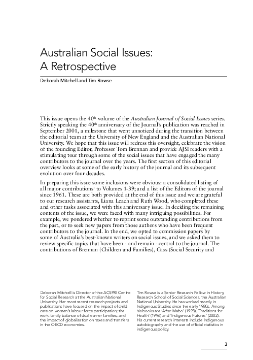 (PDF) Australian Social Issues: A Retrospective | tim rowse - Academia.edu