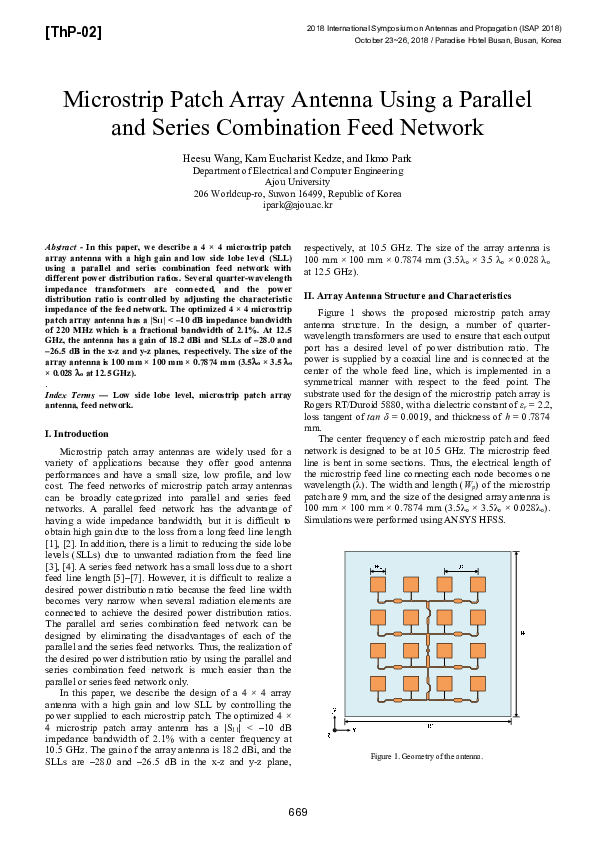 Pdf Microstrip Patch Array Antenna Using A Parallel And Series Combination Feed Network