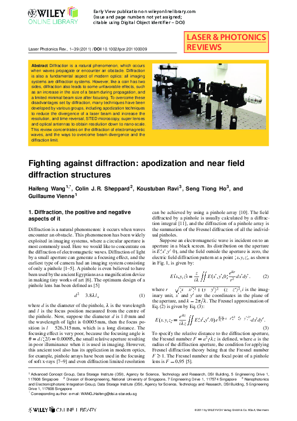 (PDF) Fighting against diffraction: apodization and near field ...