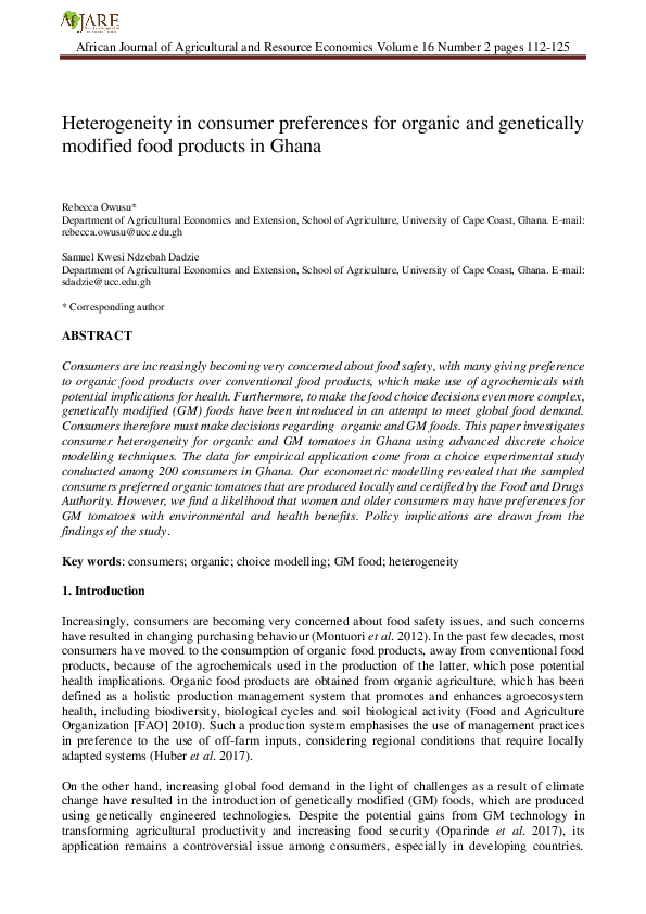 (PDF) Heterogeneity in consumer preferences for organic and genetically ...