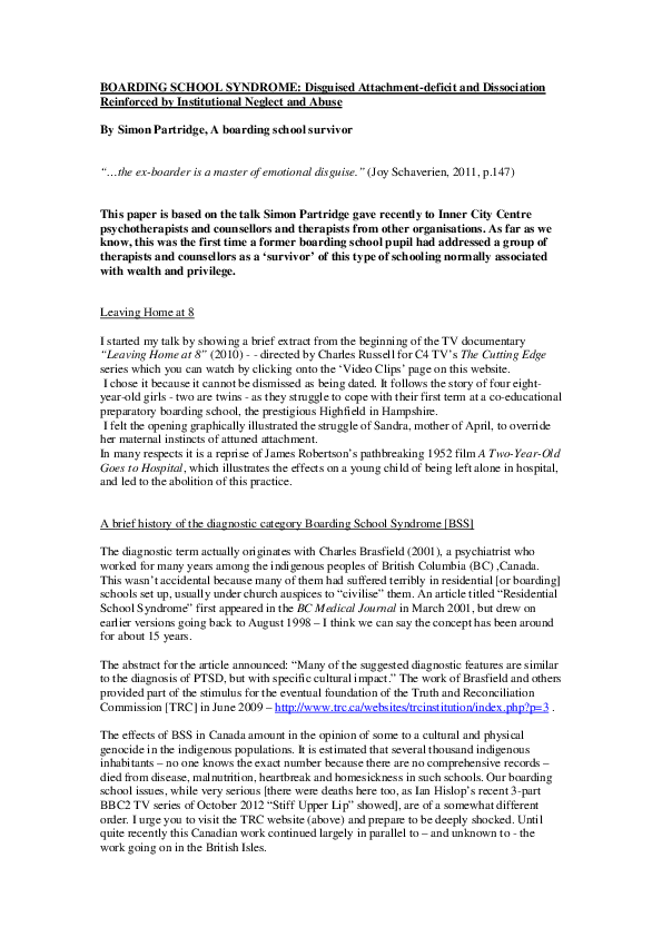 (PDF) BOARDING SCHOOL SYNDROME: Disguised Attachment-deficit and ...