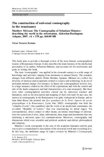 (PDF) The construction of universal cosmography in the renaissance